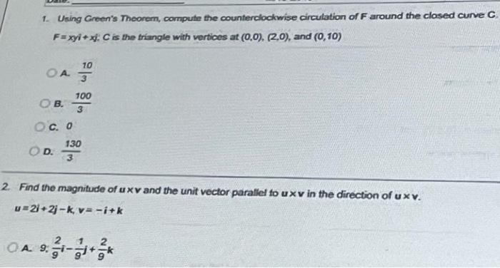 Solved 1. Using Green's Thoorem, compute the | Chegg.com