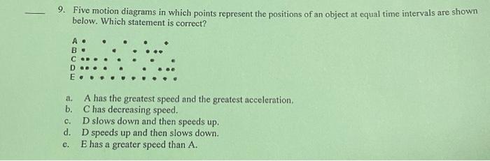 Solved 9. Five motion diagrams in which points represent the | Chegg.com