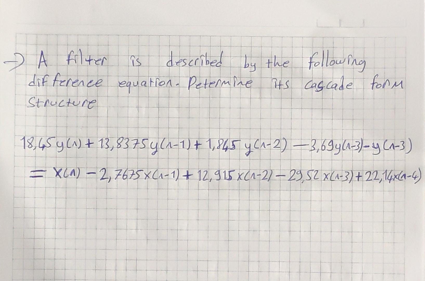 A filter is described by the following difference | Chegg.com