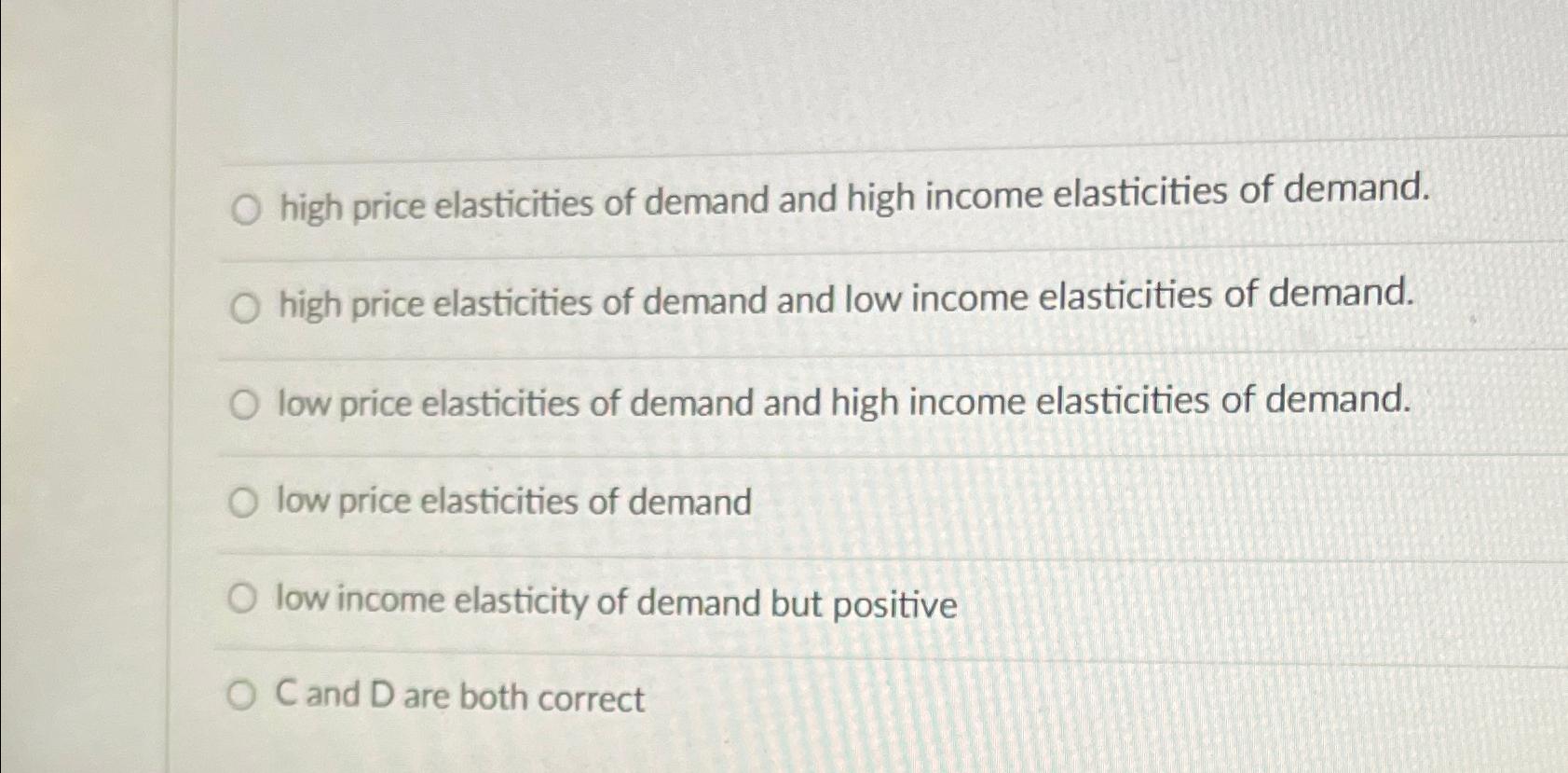 Solved high price elasticities of demand and high income | Chegg.com