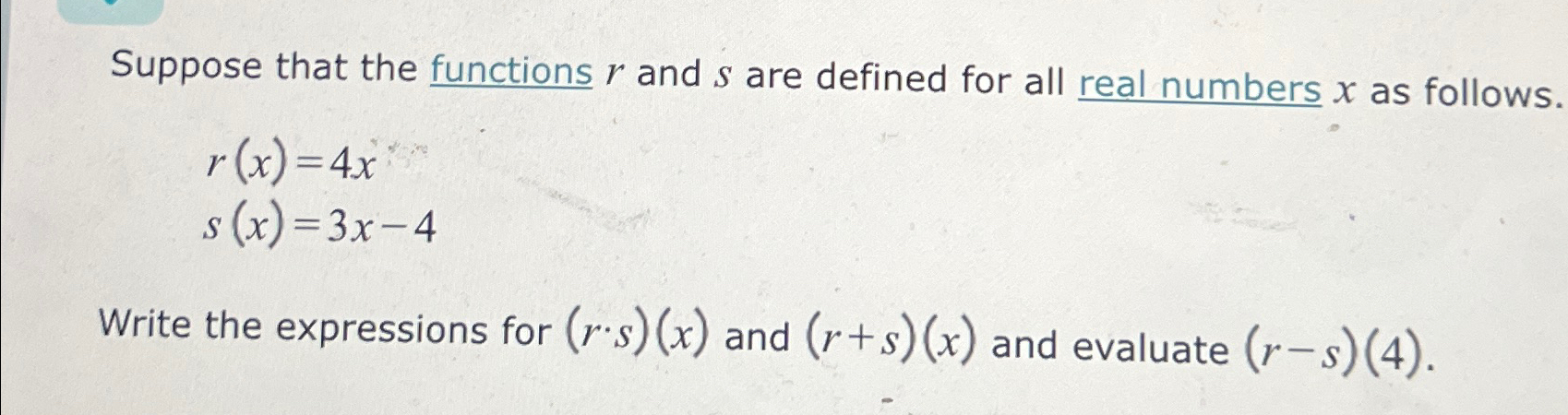 Solved Suppose that the functions r ﻿and s ﻿are defined for | Chegg.com