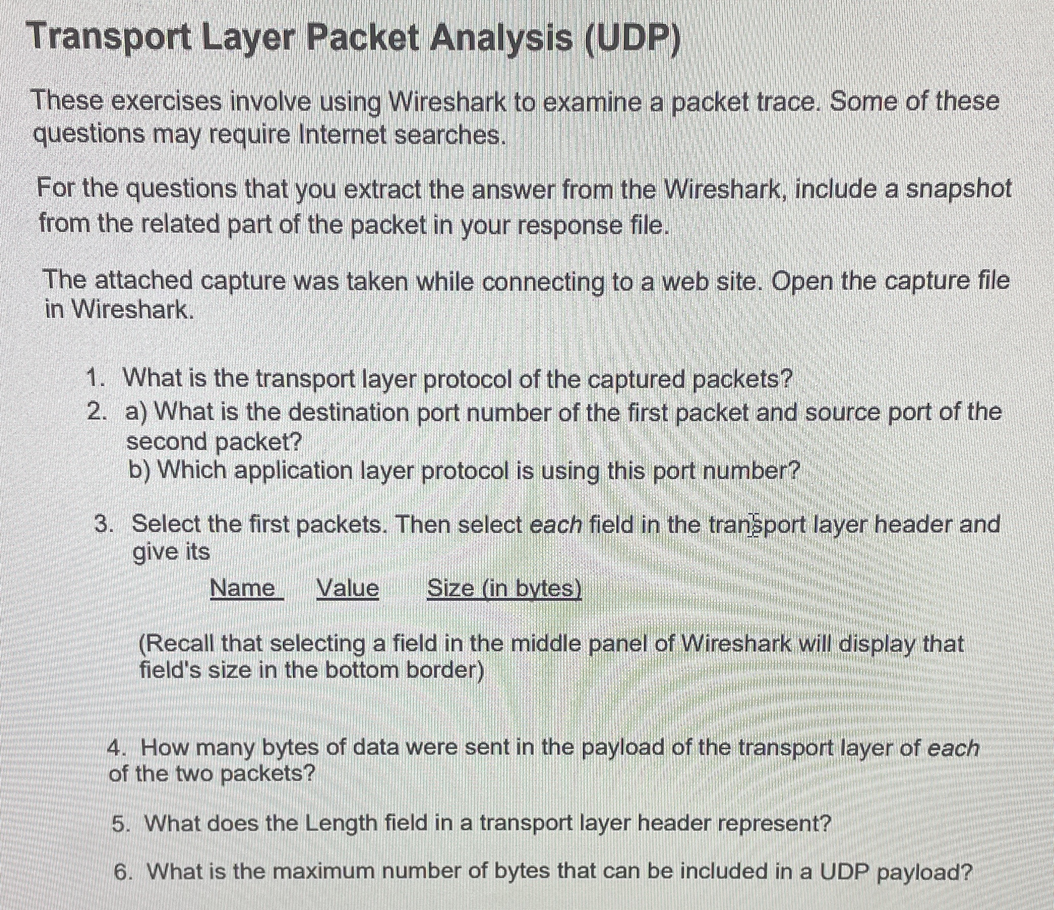 Solved Transport Layer Packet Analysis (UDP)These exercises | Chegg.com