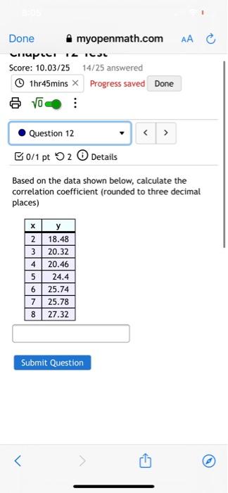 Solved Done myopenmath.com AA & старос Score: 10.03/25 14/25 | Chegg.com