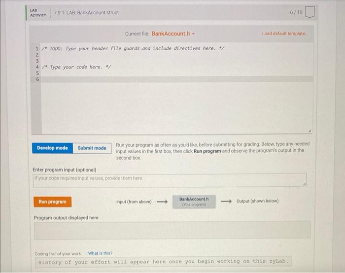 7.9 LAB: BankAccount struct Gwen main0. build a | Chegg.com