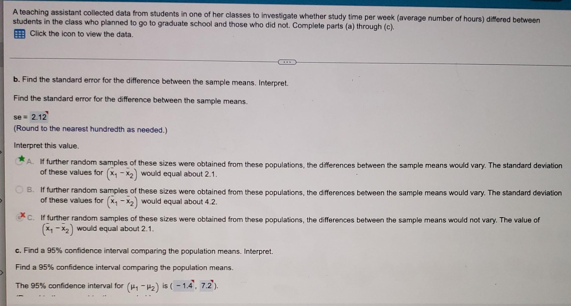 Solved A teaching assistant collected data from students in | Chegg.com