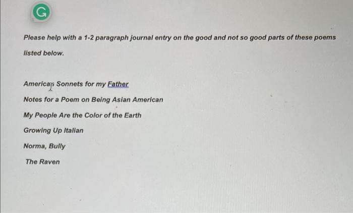 Please help with a 1-2 paragraph journal entry on the | Chegg.com