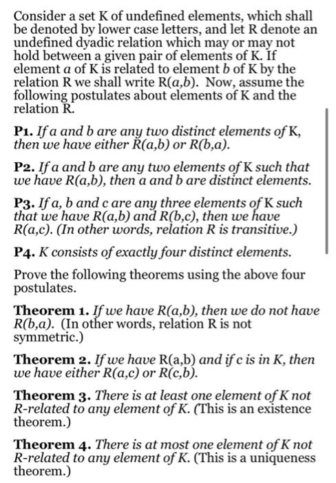 Solved Consider a set K of undefined elements, which shall | Chegg.com