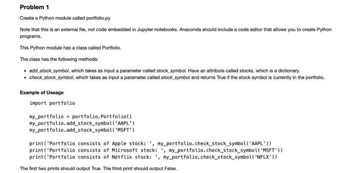 Solved Problem 1 Create a Python module called portfolio.py | Chegg.com