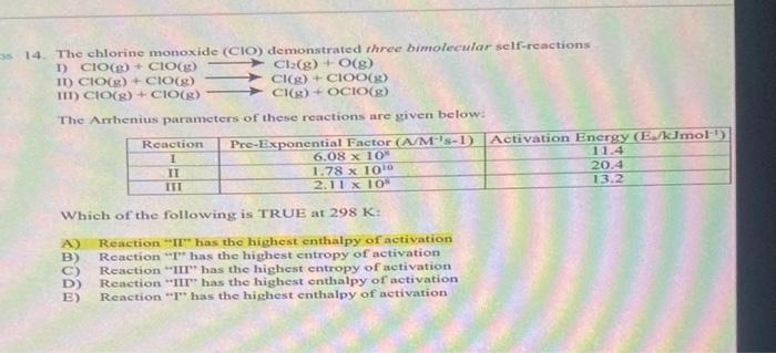 Solved 14. The chlorine monoxide (ClO) demonstrated three | Chegg.com