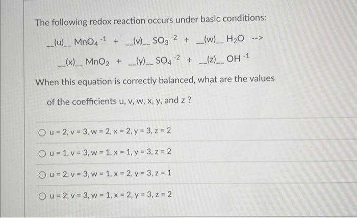 Solved The following redox reaction occurs under basic | Chegg.com