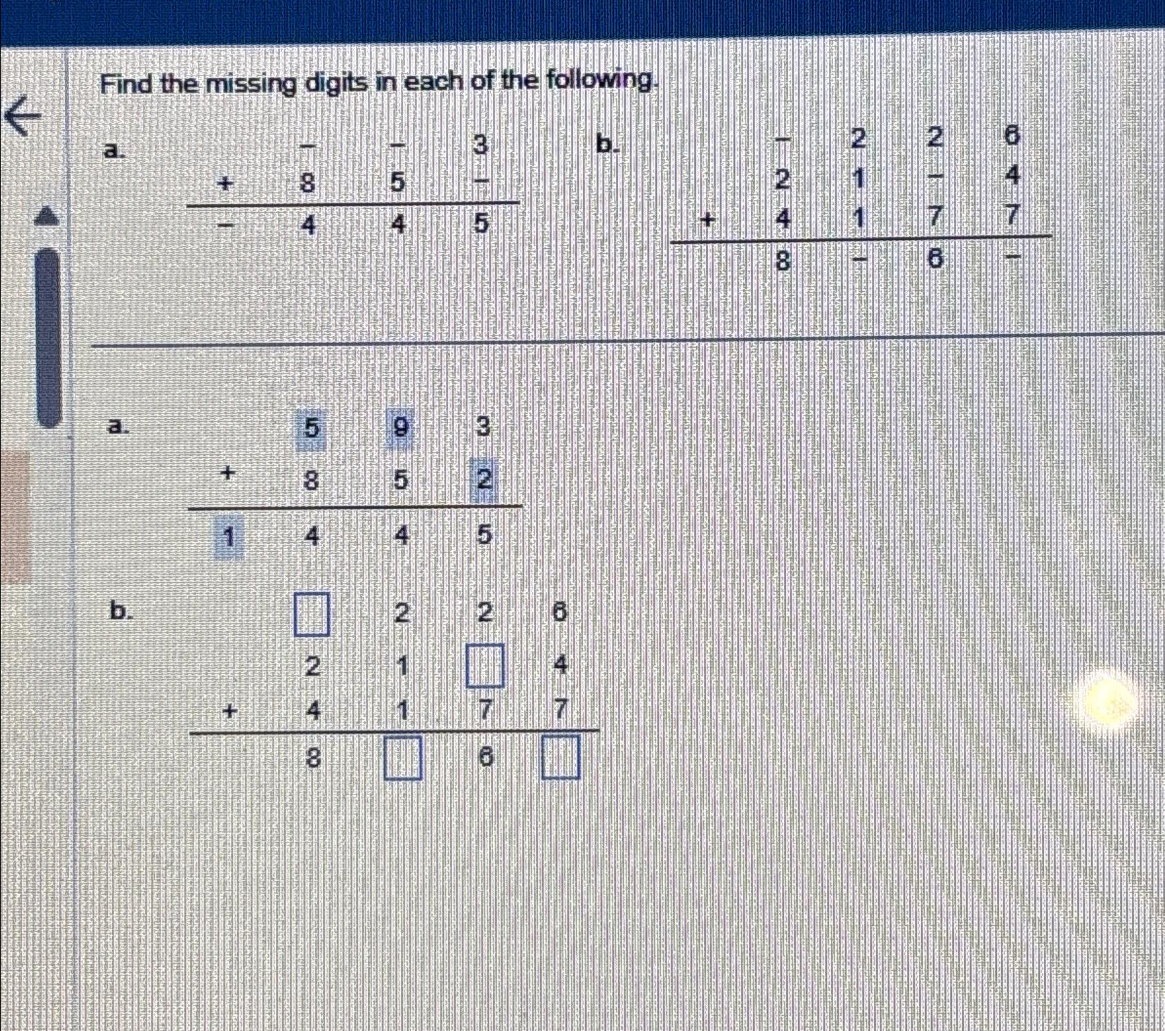 Solved Find the missing digits in each of the | Chegg.com