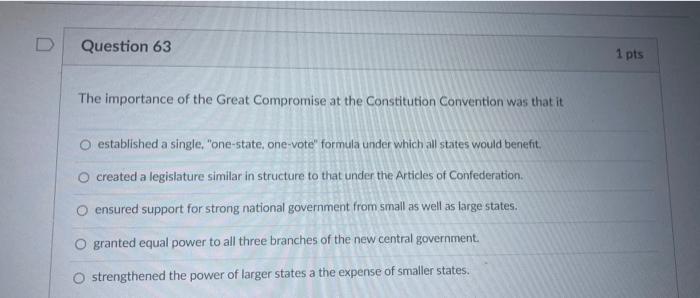 The importance of the Great Compromise at the | Chegg.com