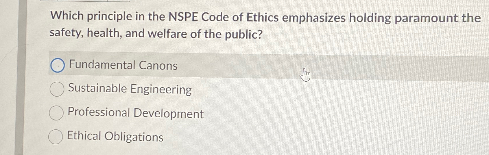 Solved Which principle in the NSPE Code of Ethics emphasizes | Chegg.com