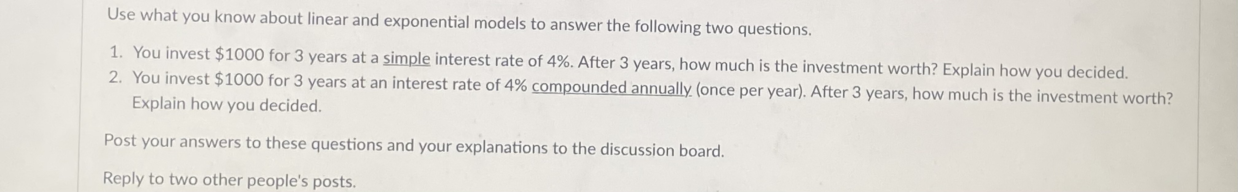 Solved Use what you know about linear and exponential models | Chegg.com
