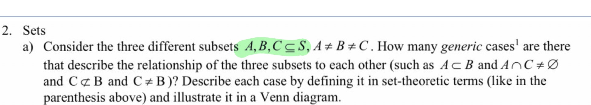 Solved Setsa) ﻿Consider the three different subsets | Chegg.com