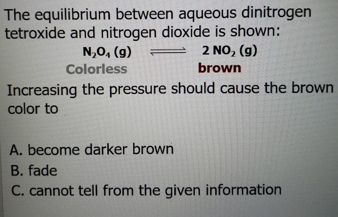 Solved The equilibrium between aqueous dinitrogen tetroxide | Chegg.com