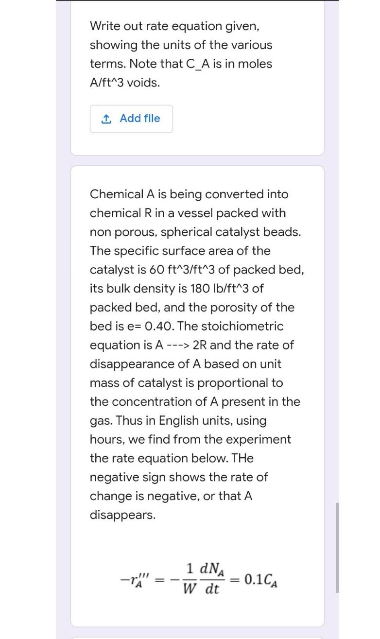 Solved Write out rate equation given, showing the units of | Chegg.com