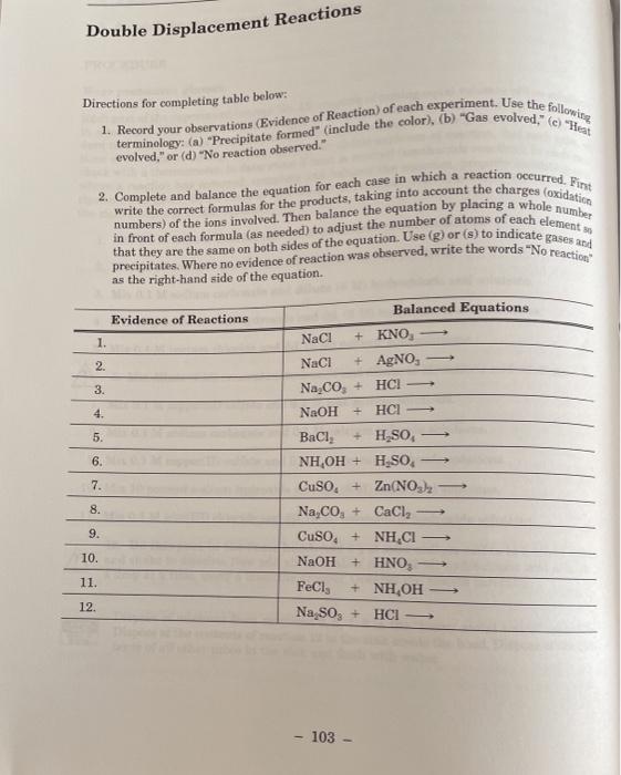 Solved Double Displacement Reactions Directions for | Chegg.com