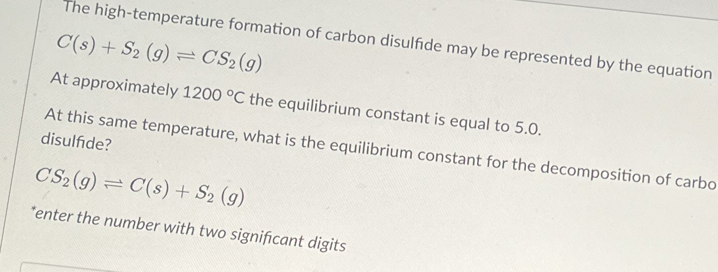 Solved The high-temperature formation of carbon disulfide | Chegg.com