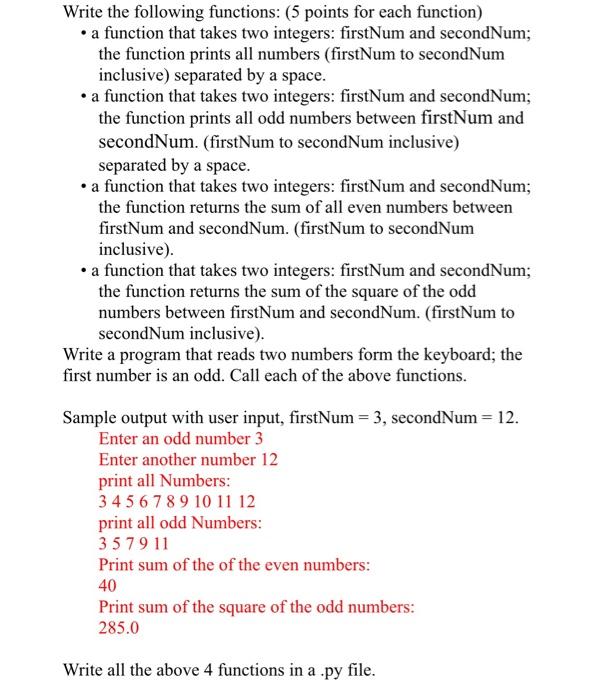 Solved Write the following functions: (5 points for each | Chegg.com