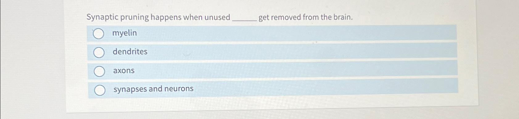 Solved Synaptic pruning happens when unused get removed from | Chegg.com
