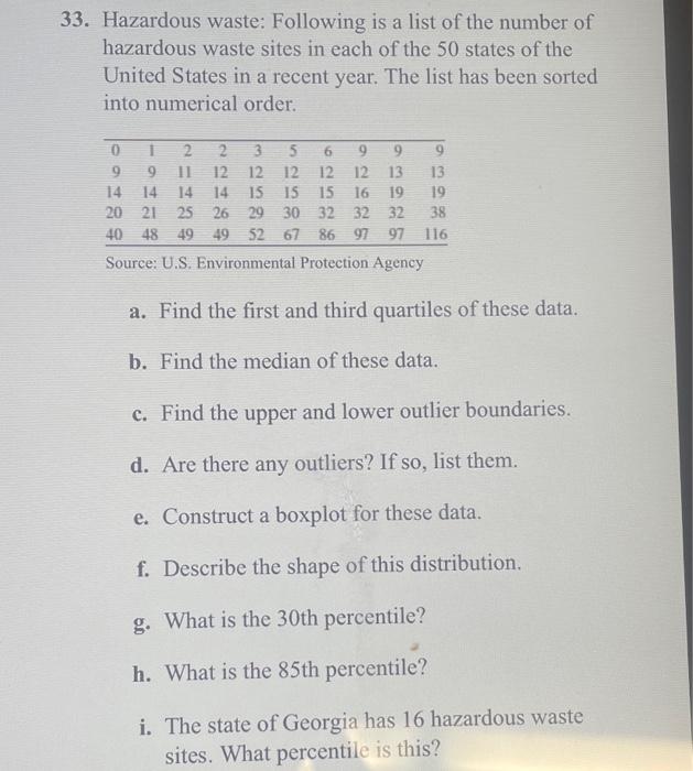 Solved 33. Hazardous waste: Following is a list of the | Chegg.com