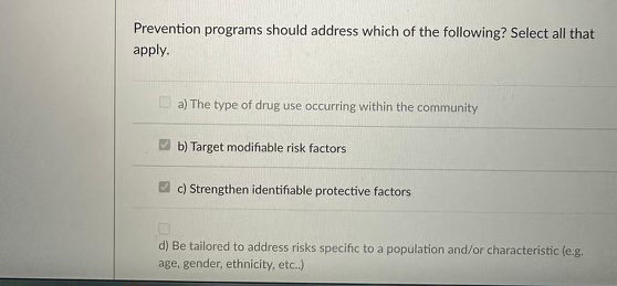 Solved Prevention programs should address which of the | Chegg.com