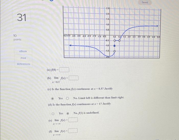 Solved (a) f(0)= (b) limf(x)= x+0.5 (c) Is the function f(x) | Chegg.com