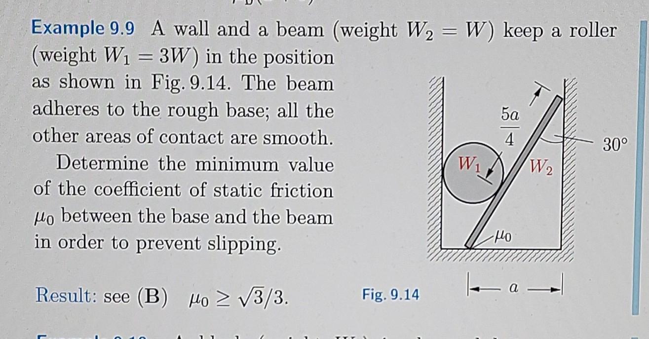 Solved Example 9.9 A wall and a beam (weight W2=W ) (weight | Chegg.com