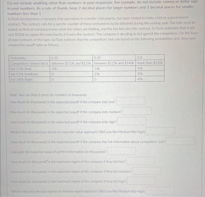 Solved Do not include anything other than numbers in your | Chegg.com