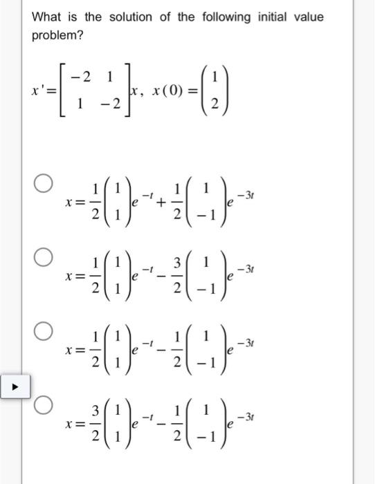 Solved What is the solution of the following initial value | Chegg.com