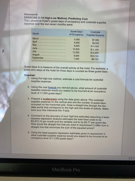 Solved Homework EXERCISE 2-14 High-Low Method; Predicting | Chegg.com