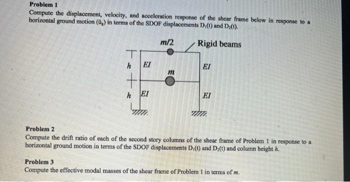 Solved Problem 1 Compute the displacement, velocity, and | Chegg.com
