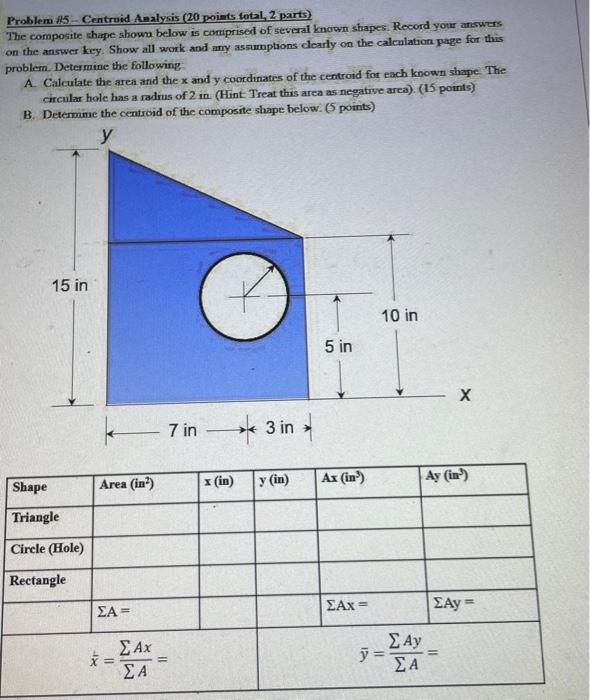 Solved Problem in - Centroid Analysis (20 points total, 2 | Chegg.com
