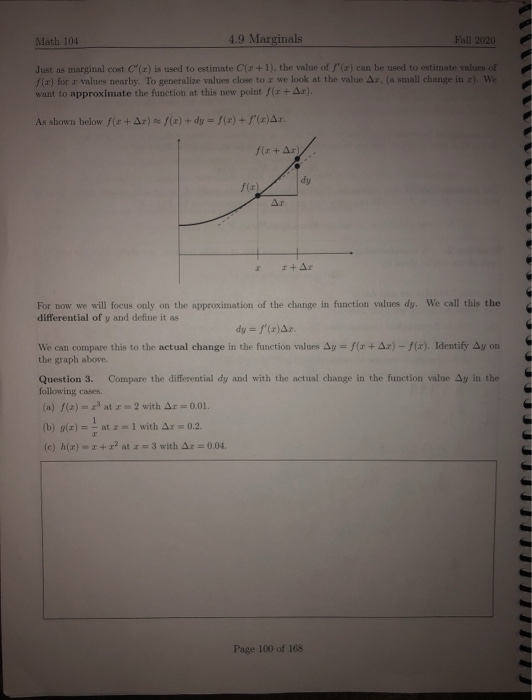 Solved Math 104 4.9 Marginals Fall 2020 Just as marginal | Chegg.com