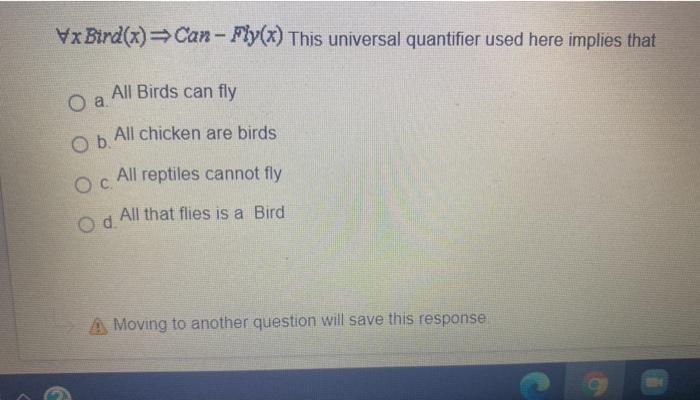 Solved Vx Bird(x)= Can- Fly(x) This universal quantifier | Chegg.com