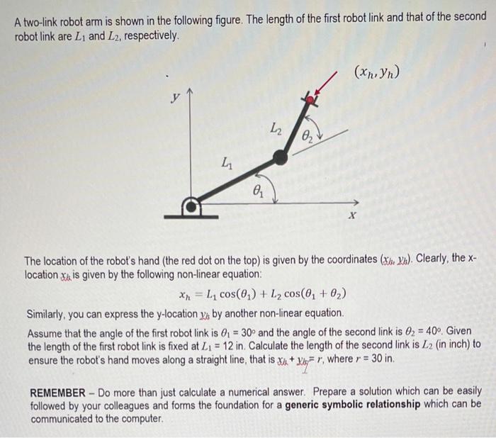 Solved A two-link robot arm is shown in the following | Chegg.com