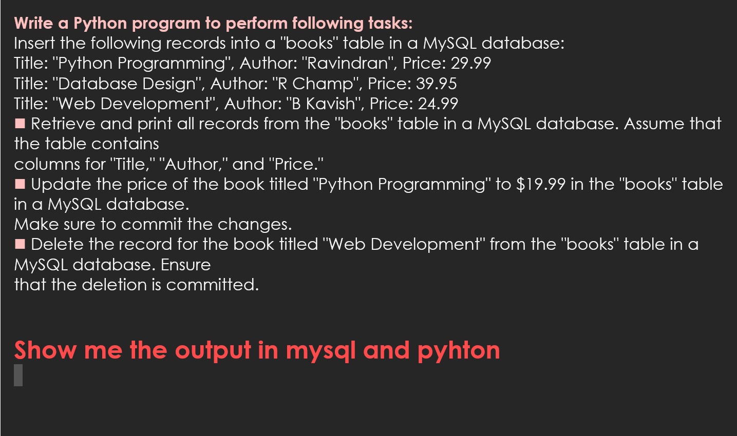 Solved Write a Python program to perform following | Chegg.com