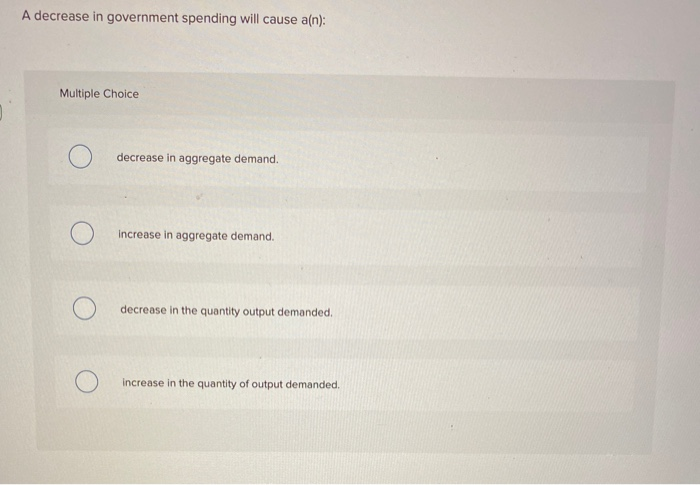 Solved A decrease in government spending will cause a(n): | Chegg.com