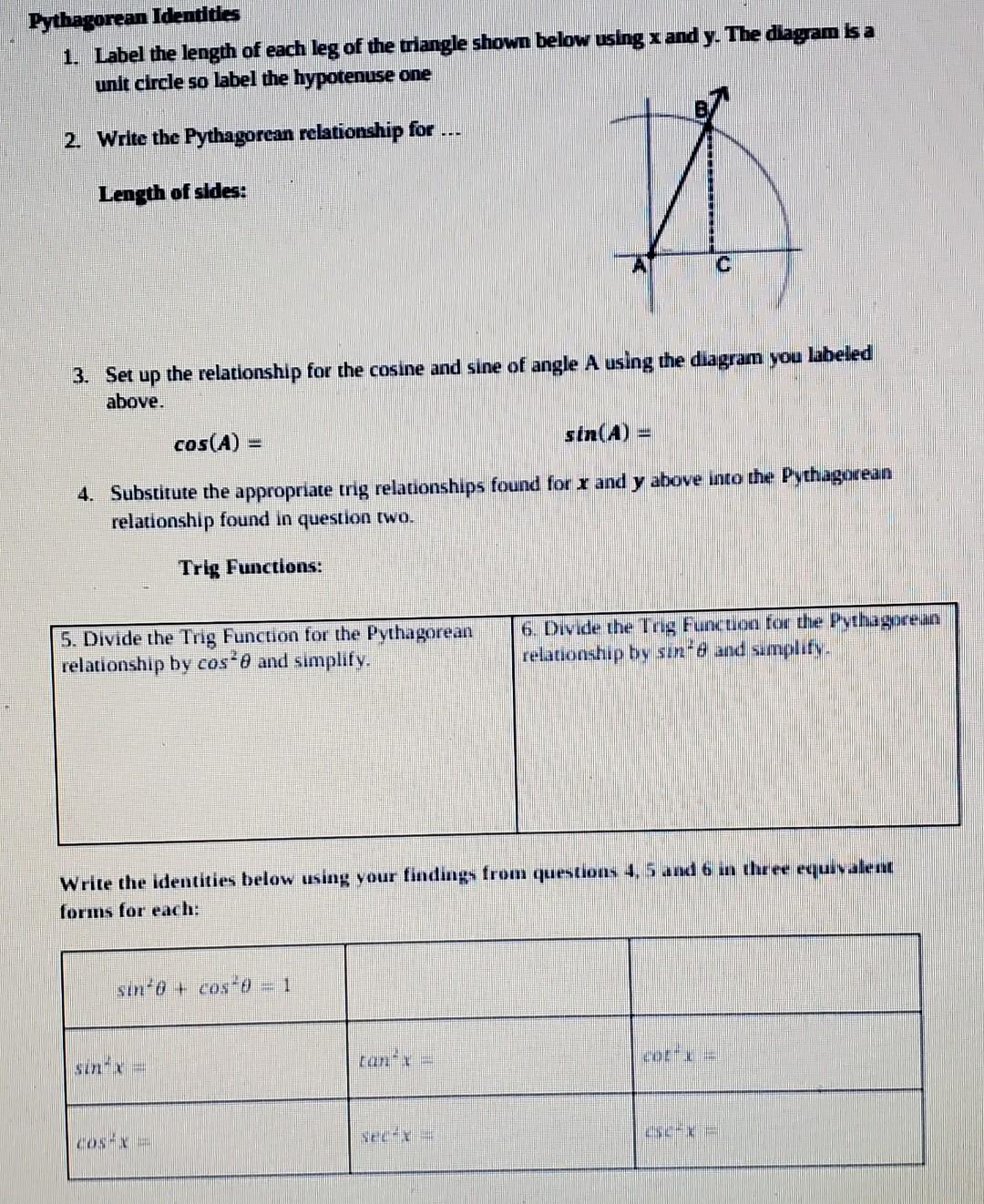 Solved Pythagorean Identities 1. Label the length of each | Chegg.com
