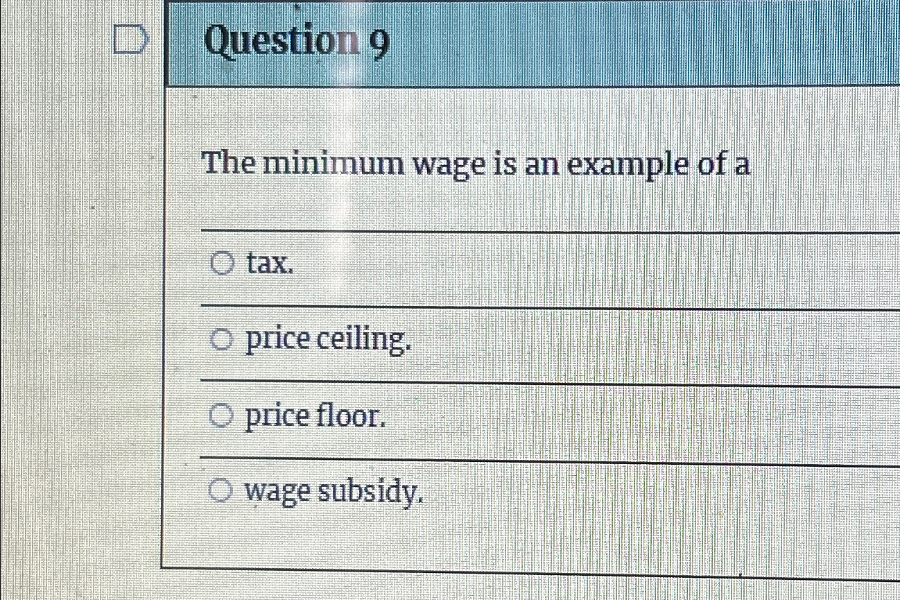 Solved Question 9the Minimum Wage Is An Example Of Ataxprice 