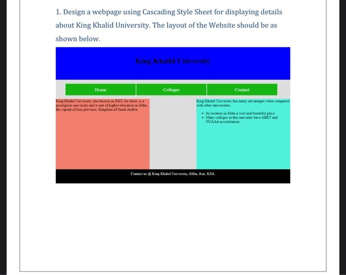 Solved 1. Design a webpage using Cascading Style Sheet for | Chegg.com