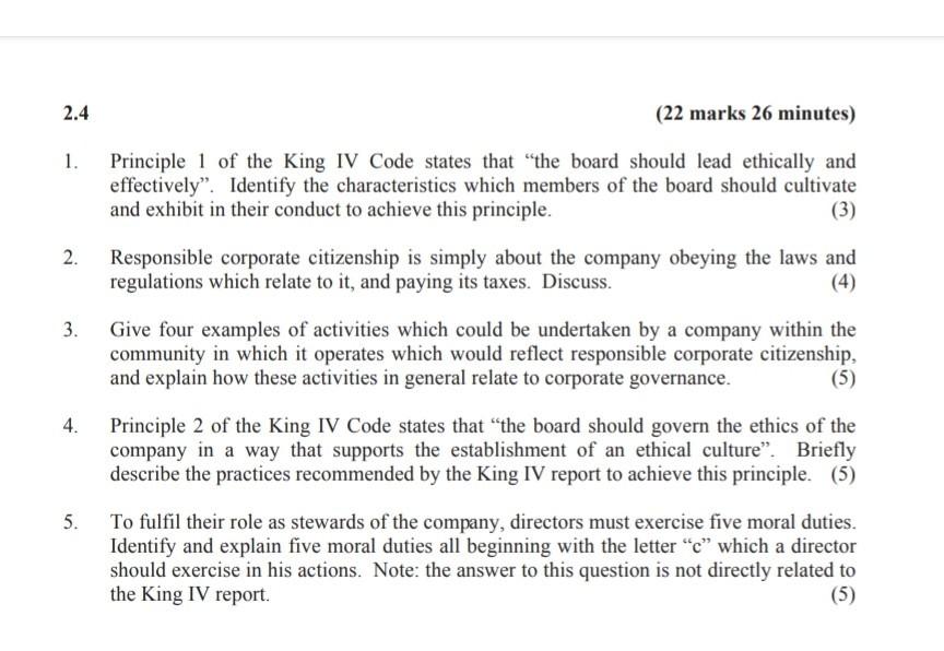2.4 (22 marks 26 minutes) 1. Principle 1 of the King | Chegg.com