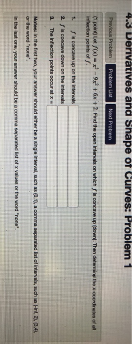 Solved 4.3 Derivatives and Shape of Curves: Problem 4 | Chegg.com
