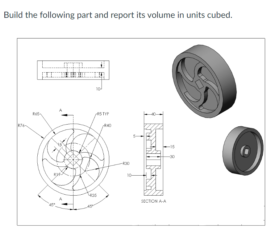 Solved Build the following part and report its volume in | Chegg.com