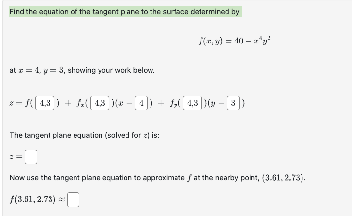 Solved Find the equation of the tangent plane to the surface | Chegg.com