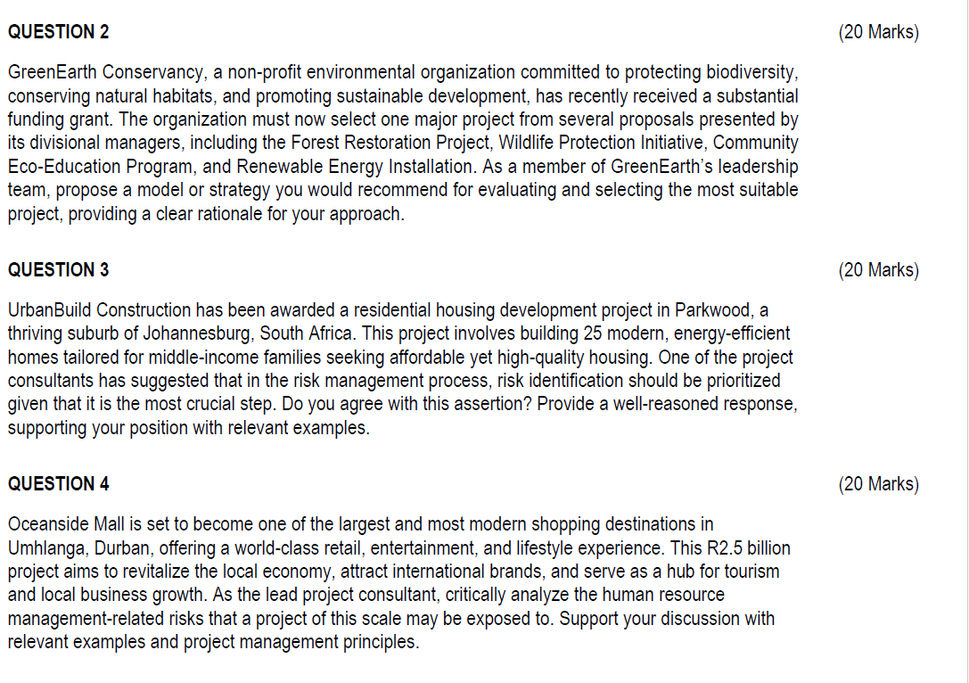 Solved QUESTION 2 (20 ﻿Marks) ﻿GreenEarth Conservancy, a | Chegg.com