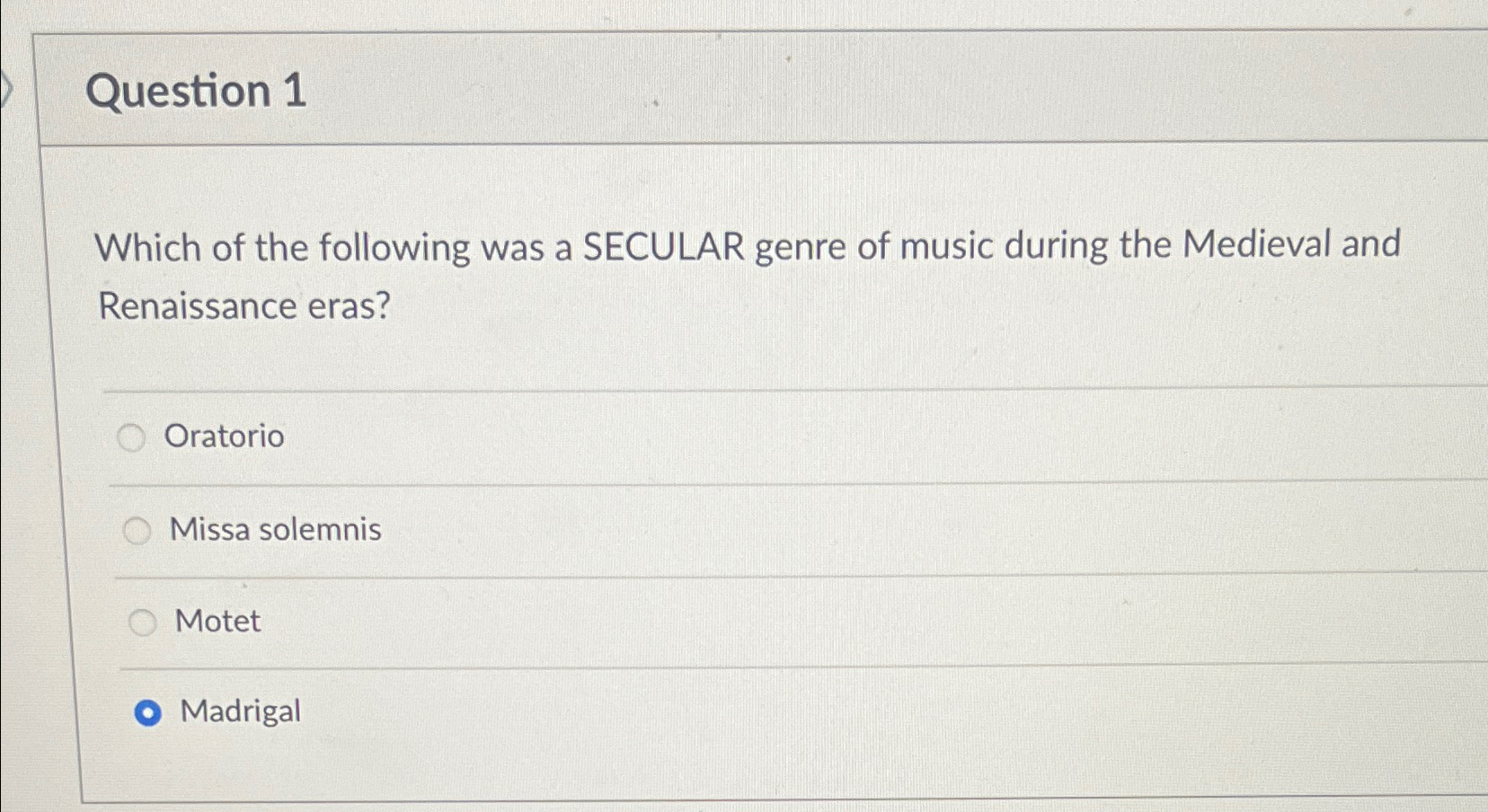 Solved Question 1Which of the following was a SECULAR genre | Chegg.com