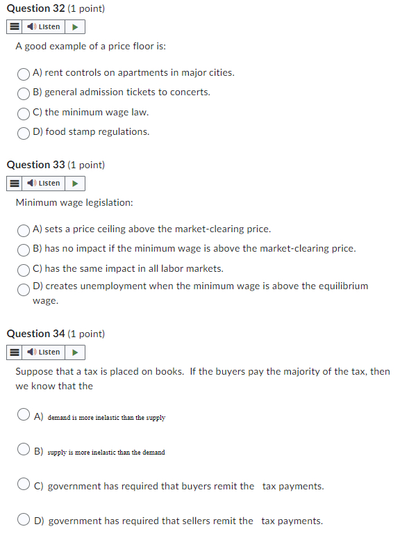 Solved Question 32 (1 ﻿point)ListenA good example of a price | Chegg.com