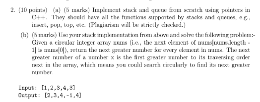Solved (10 ﻿points) (a) (5 ﻿marks) ﻿Implement stack and | Chegg.com
